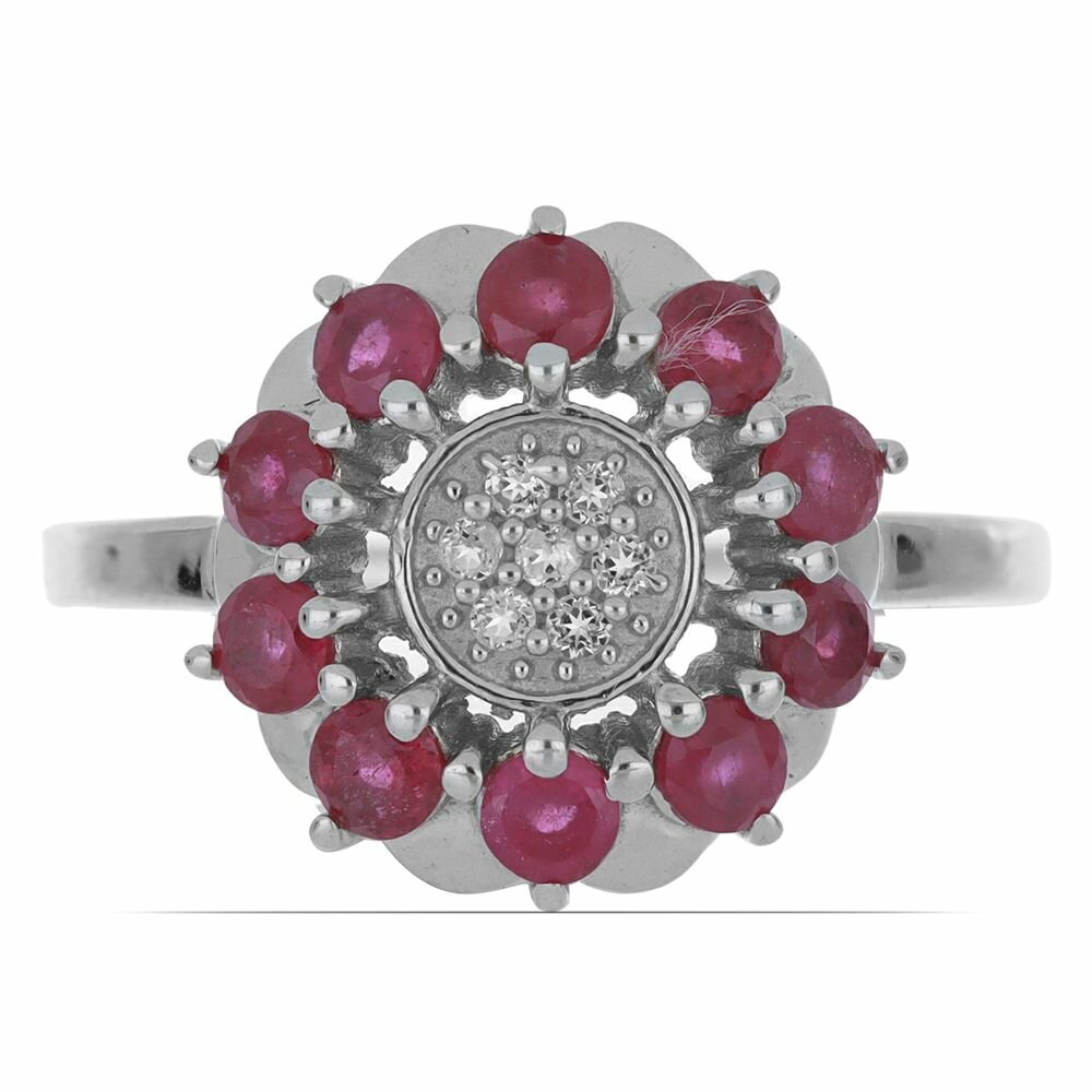 Кольцо, серебро, 925 проба, родирование, рубин, топаз