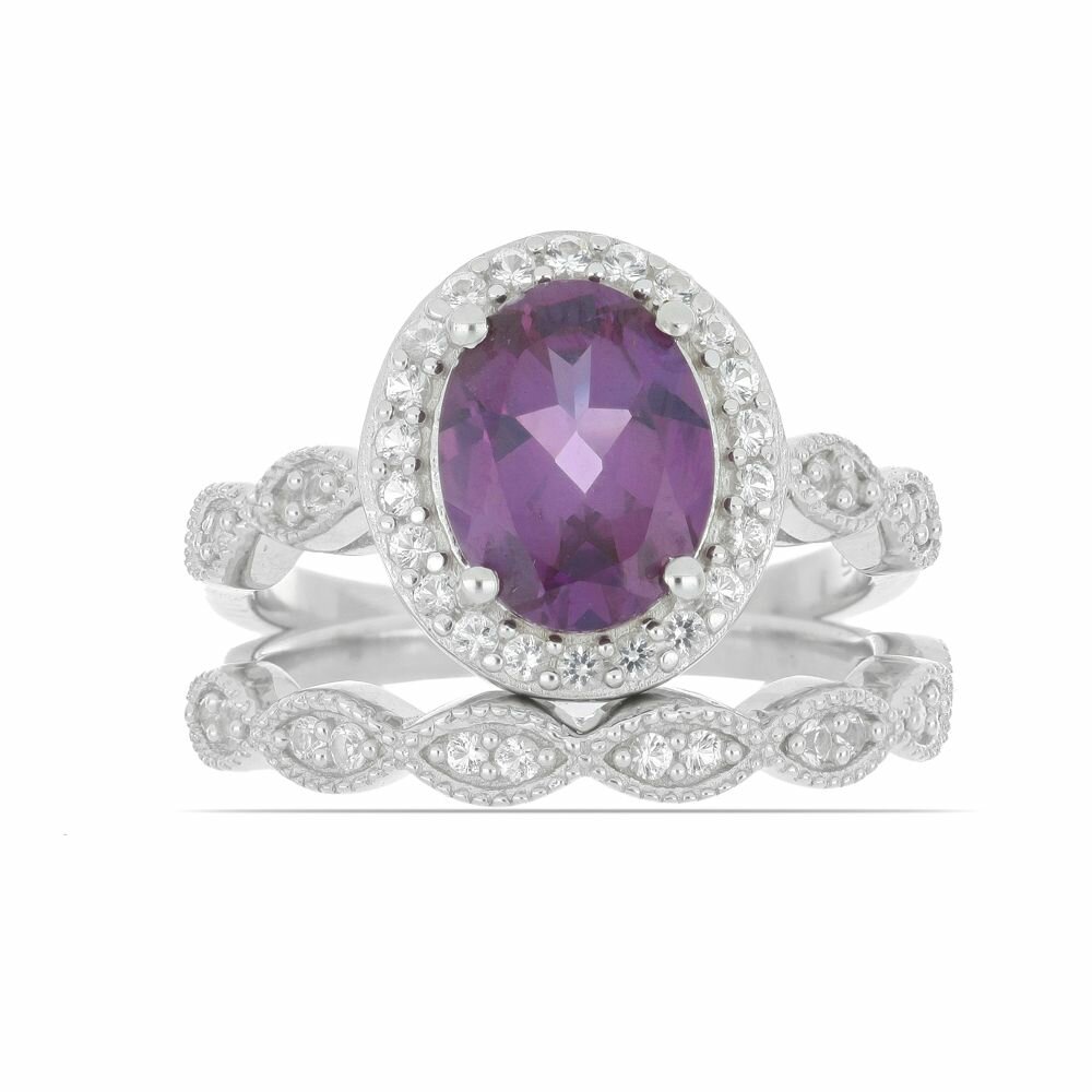 Кольцо, серебро, 925 проба, родирование, александрит синтетический, топаз