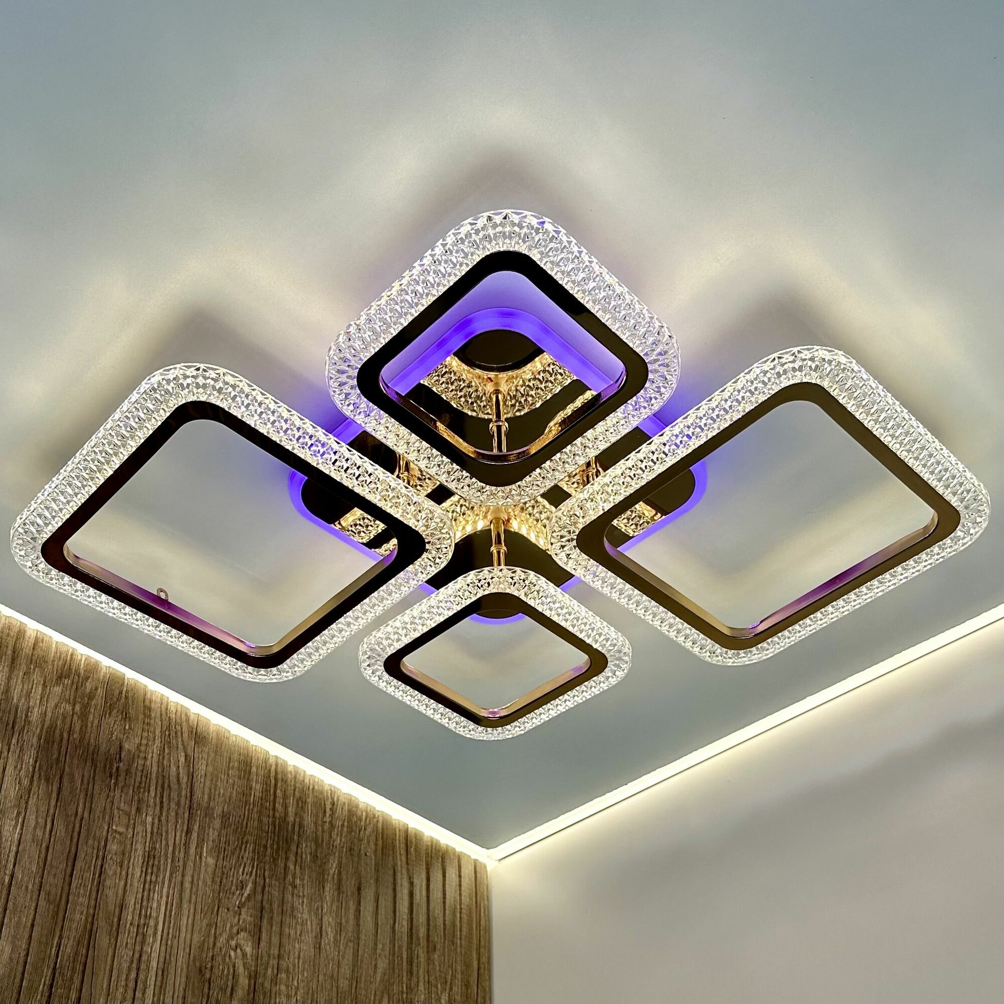 Люстра потолочная светJдиодная с пультом, золотая, 80Вт, Свет Столицы