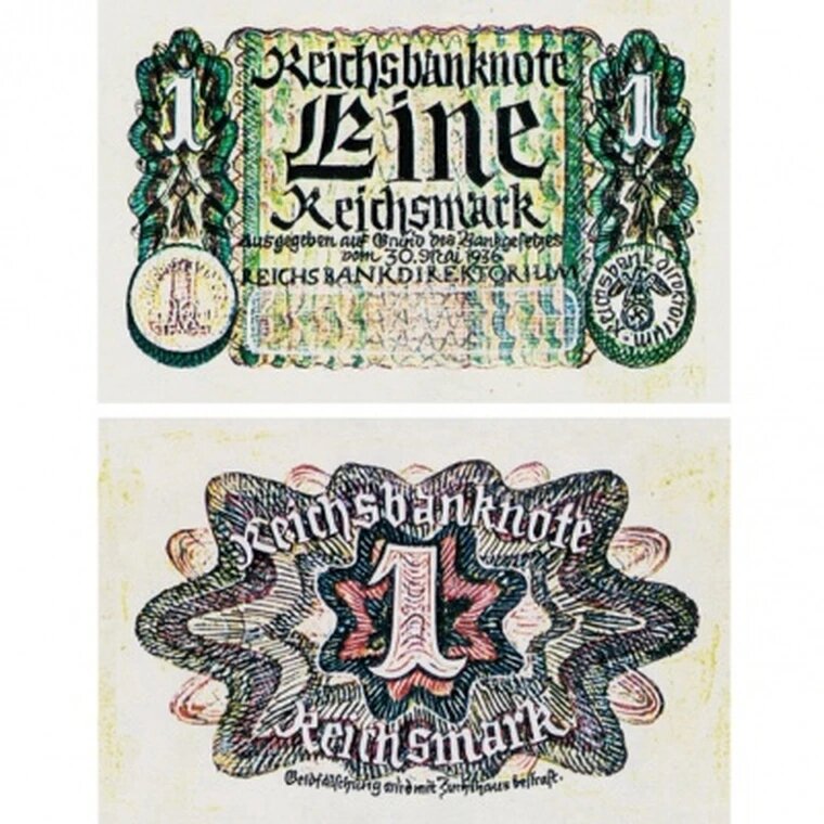 Эскиз 1 рейхсмарка 1936 Германия, сувенирная копия, банкноты и купюры редкие коллекционные