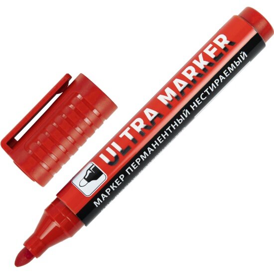 Маркер перманентный Brauberg ULTRA MARKER, красный, 3,5 мм, с клипом, , 152205