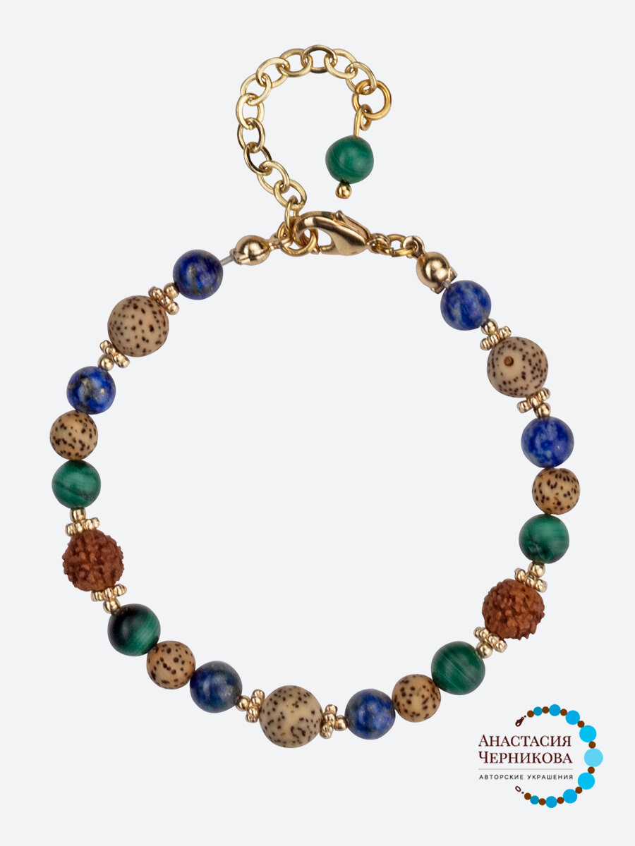 Браслет-нить, малахит