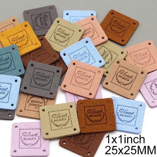 Кожаные сердечные этикетки для одежды 20 шт. Коричневый, Square