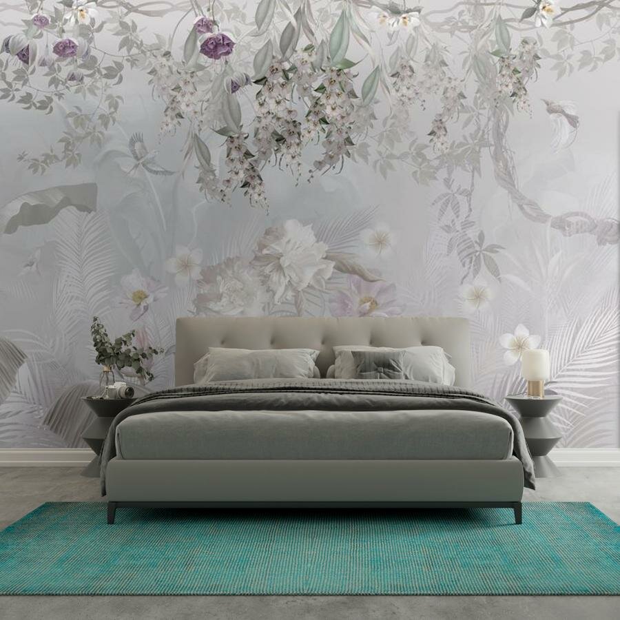 Фотообои Серые деревья и цветы 13-769-S-Флок 270 x 200 см (ВхШ) S, флизелиновые, влагостойкие обои