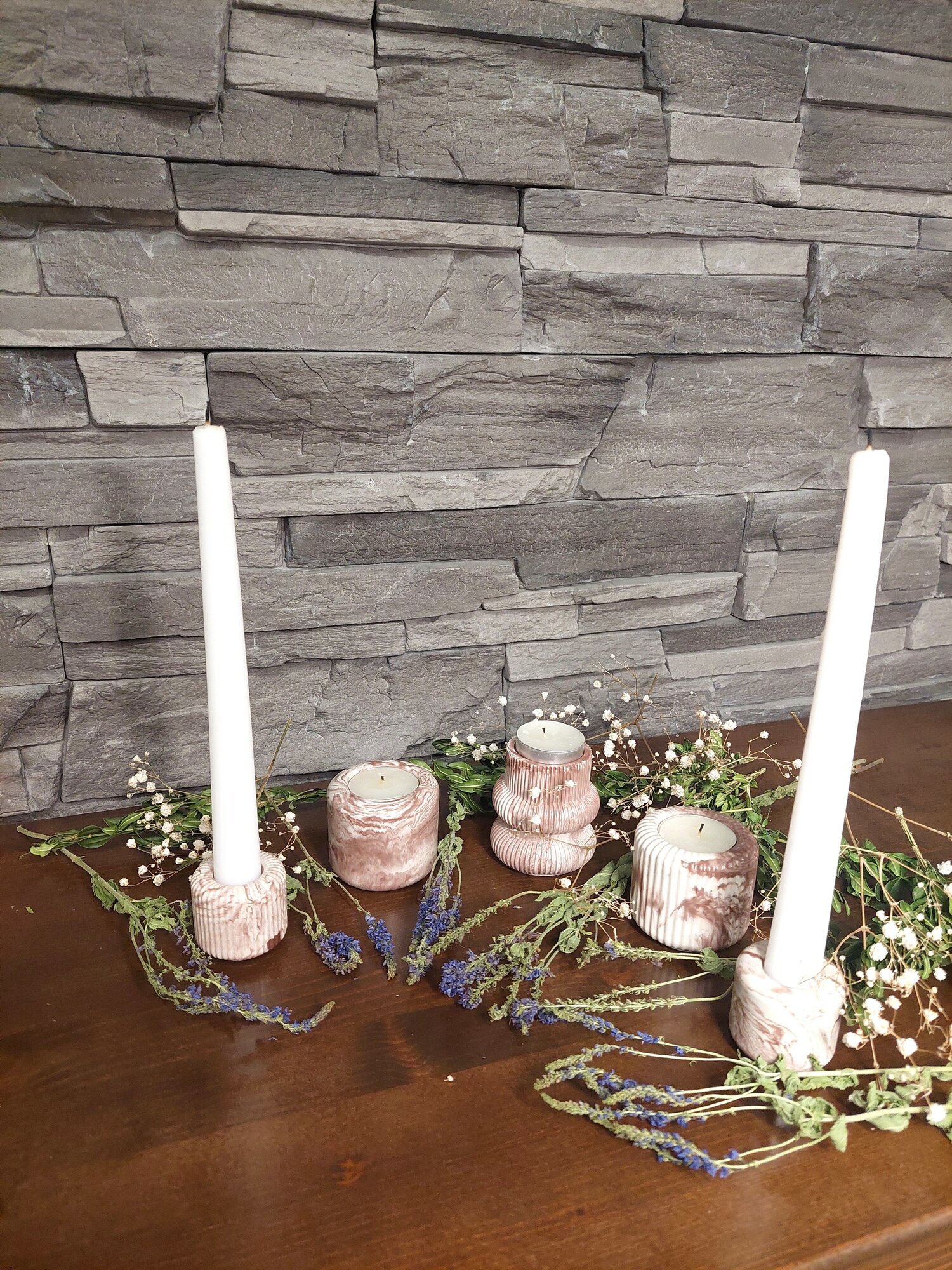 Набор подсвечников "Коричневый мрамор" из гипса от "Ателье декора"