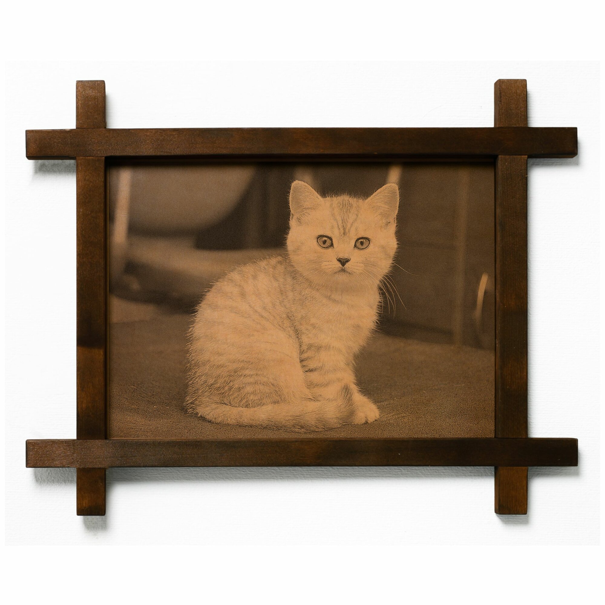 Картина интерьерная из кожи "Котенок на пледе", BoomGift