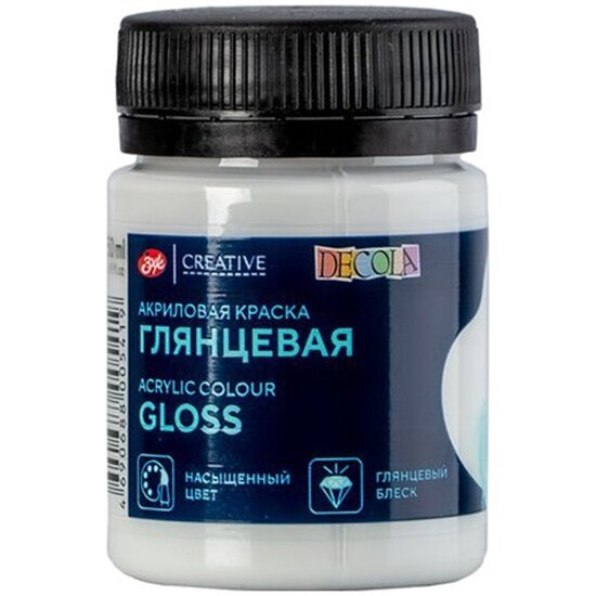 Краска акриловая Невская Палитра глянцевая "Декола", банка 50 мл, белая, 2928104