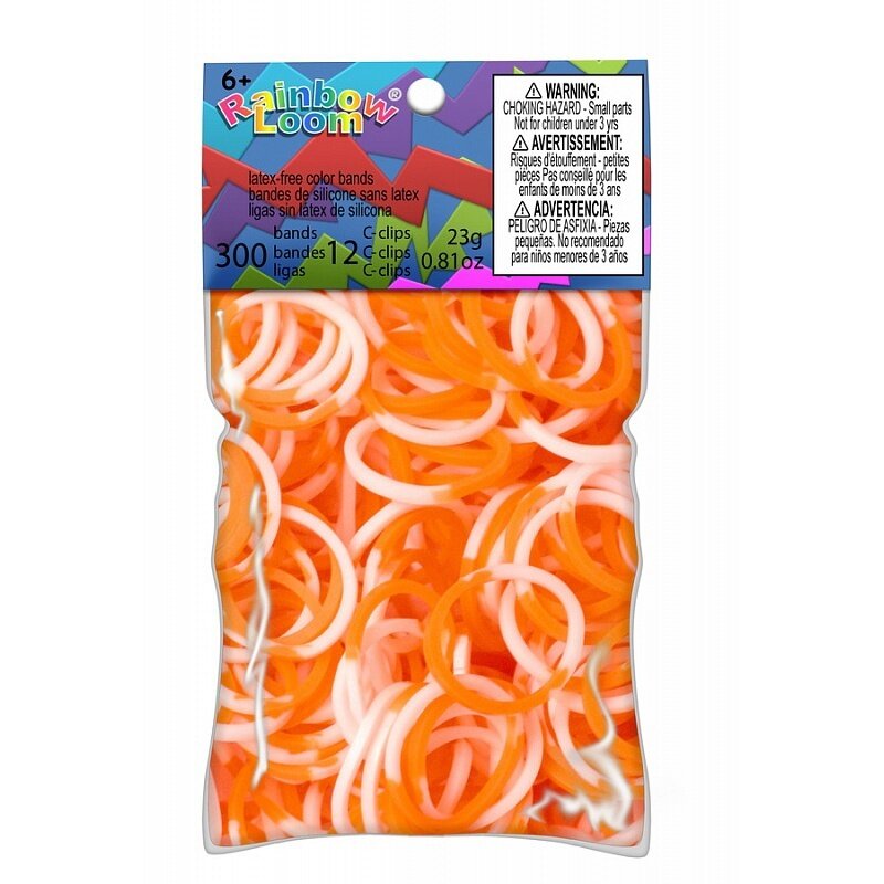 Резинки для плетения браслетов Rainbow Loom Силикон, Оранжево-Белые, Orange/White (B0043)