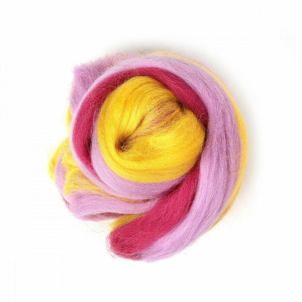Шерсть для валяния Пехорка полутонкая, 50 г цвет 1509 мультиколор, желтый, светлая фиалка, темный цикламен