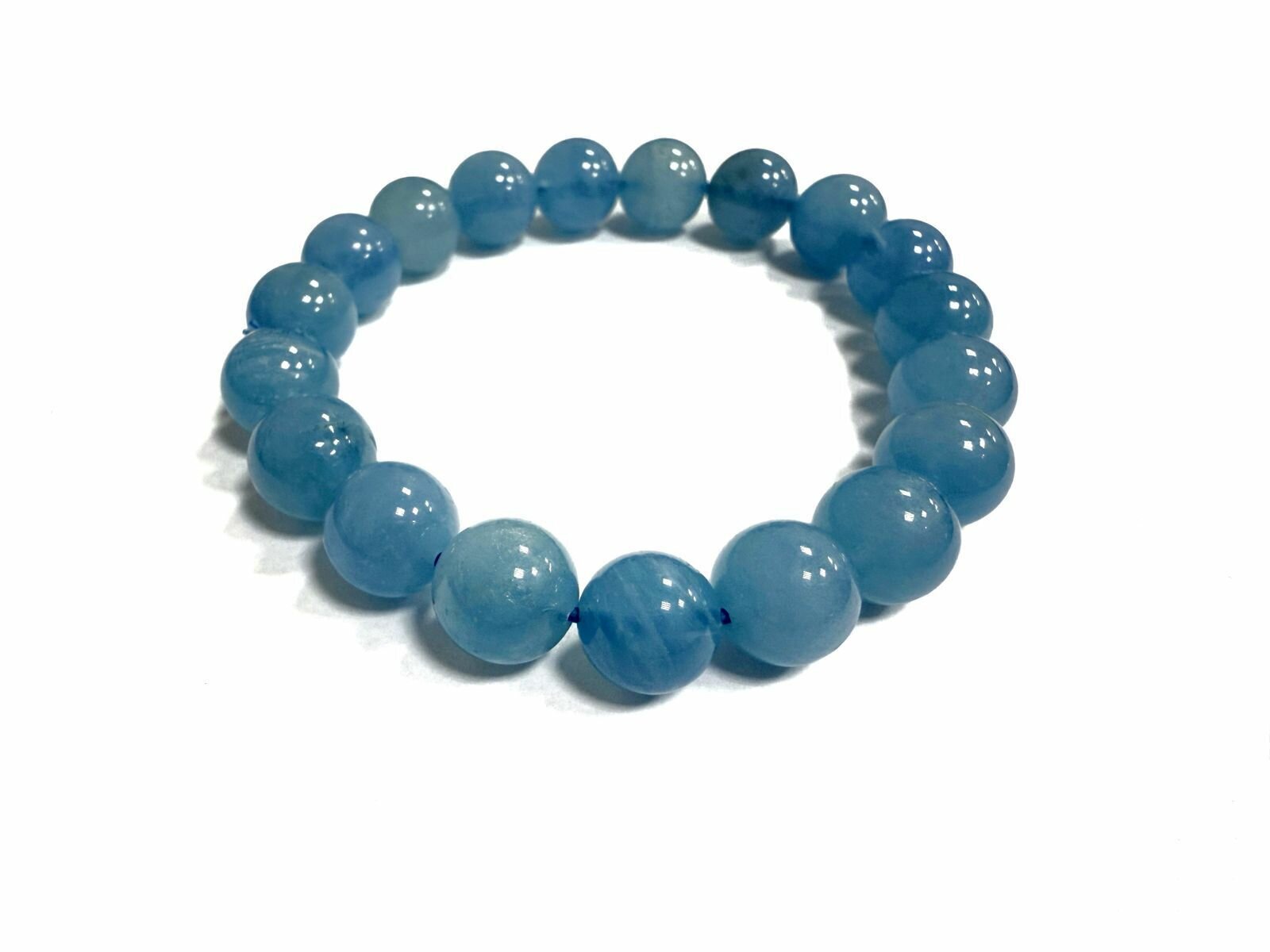 Бусины-браслет аквамарин АА шар гладкий 10 мм (18,5 см)