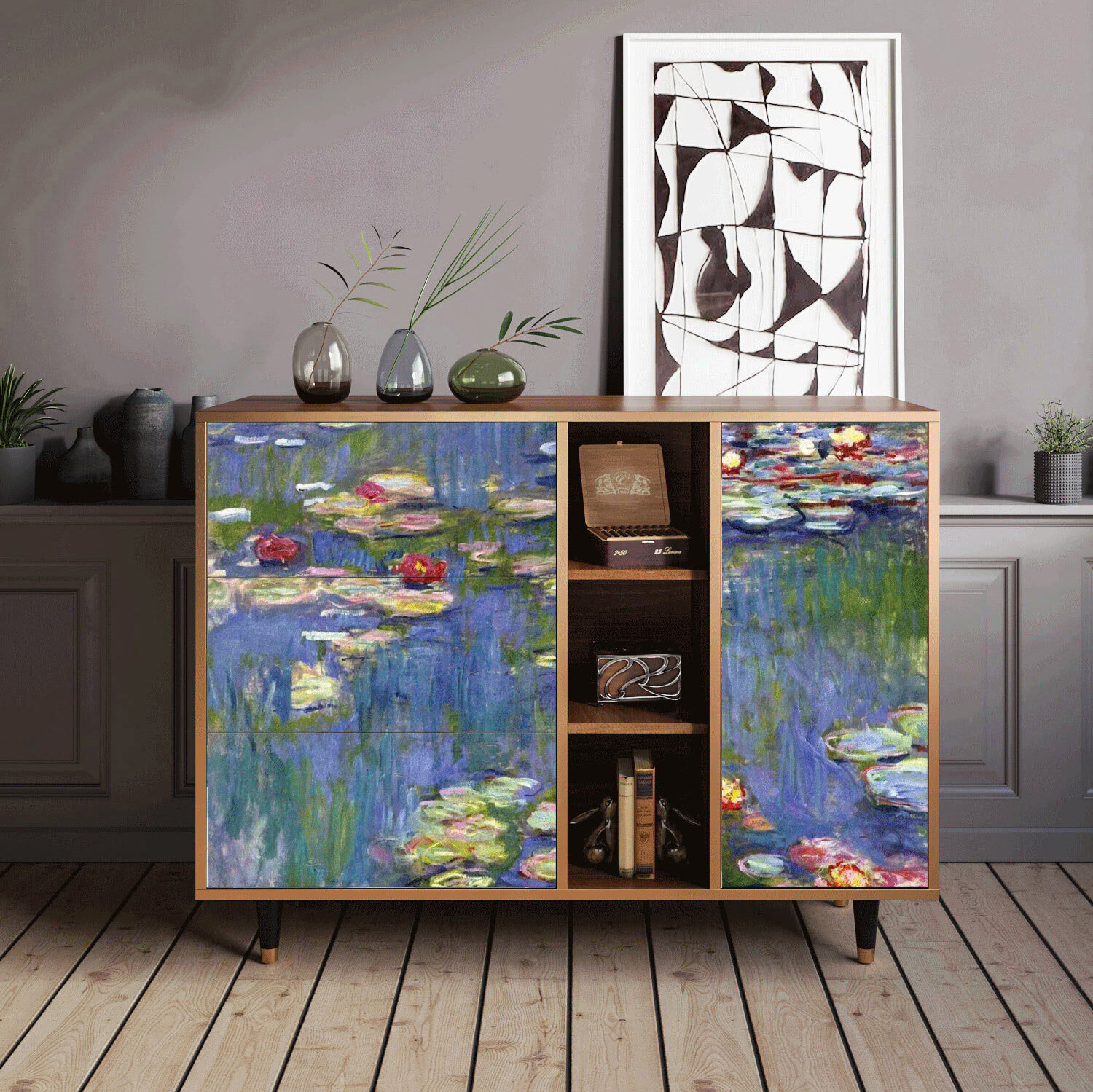 Комод - STORYZ - BS2 The water lily pond by Claude Monet, Разер - 125 x 97 x 48 см , Цвет корпуса - Орех