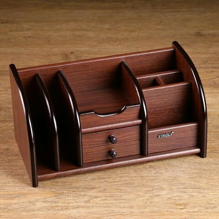 Органайзер 7 секций, 2 выдвижных ящика, серия Орех с кантом темным, 16х30х15 см