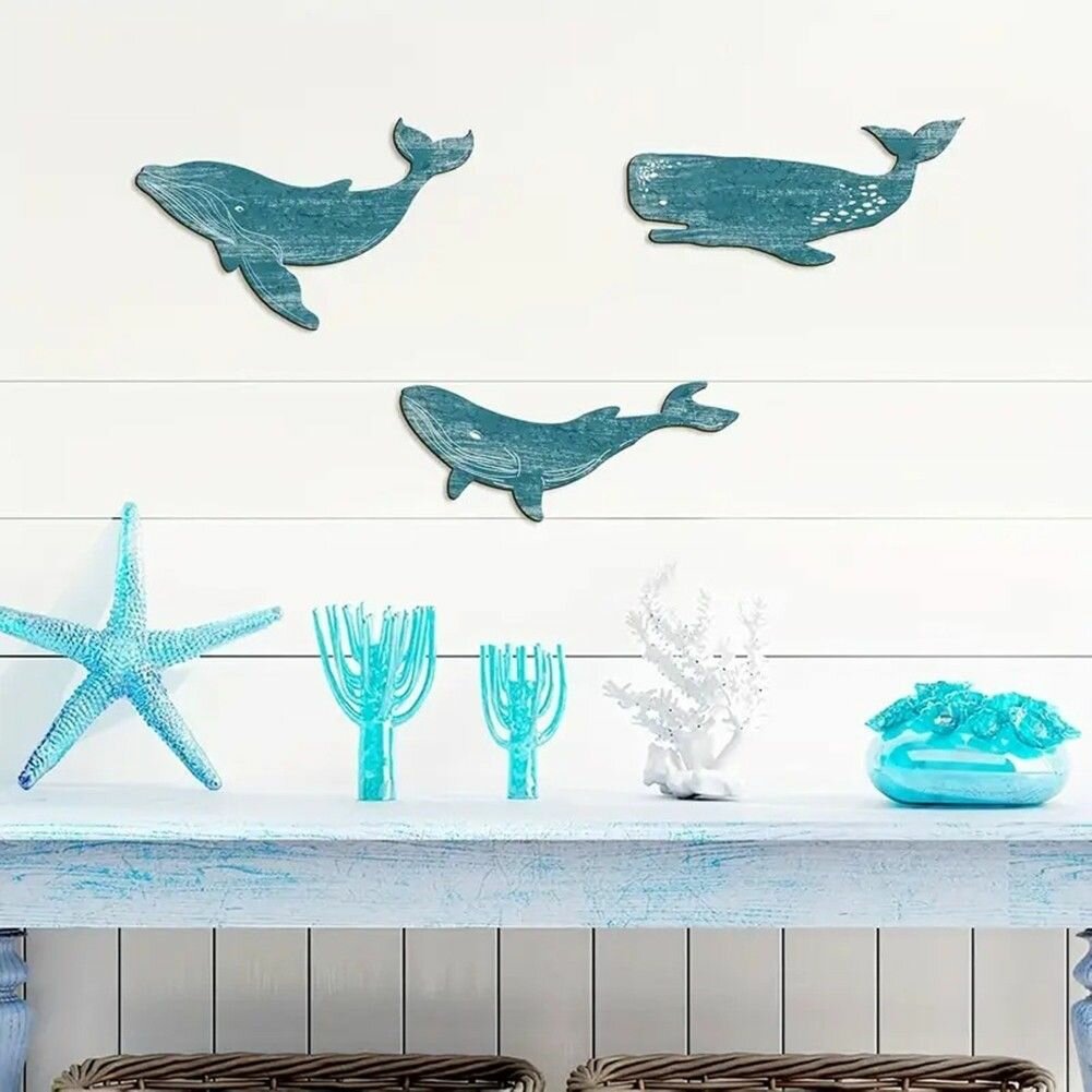 Настенный арт "Кит для Акулы": Винтажный Деревянный Декор для очарования Прибрежного дома!