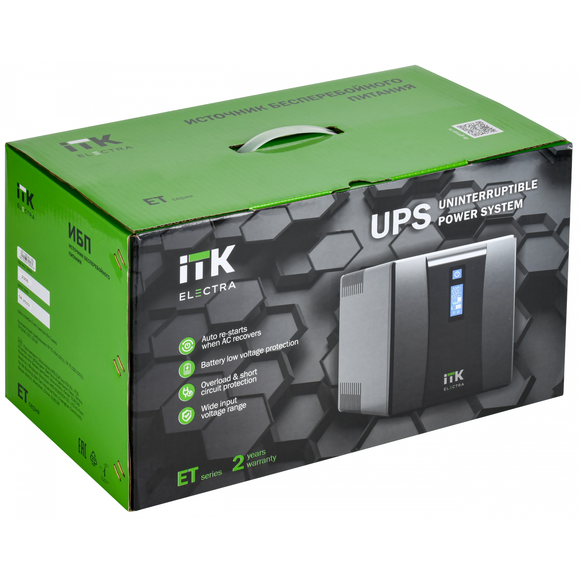 ITK ELECTRA ET ИБП однофазный линейно-интерактивный 1200ВА/720Вт 8хС13 LCD дисплей АКБ 2х7AH USB, IEK EET-1200VA-1-002 (1 шт.)