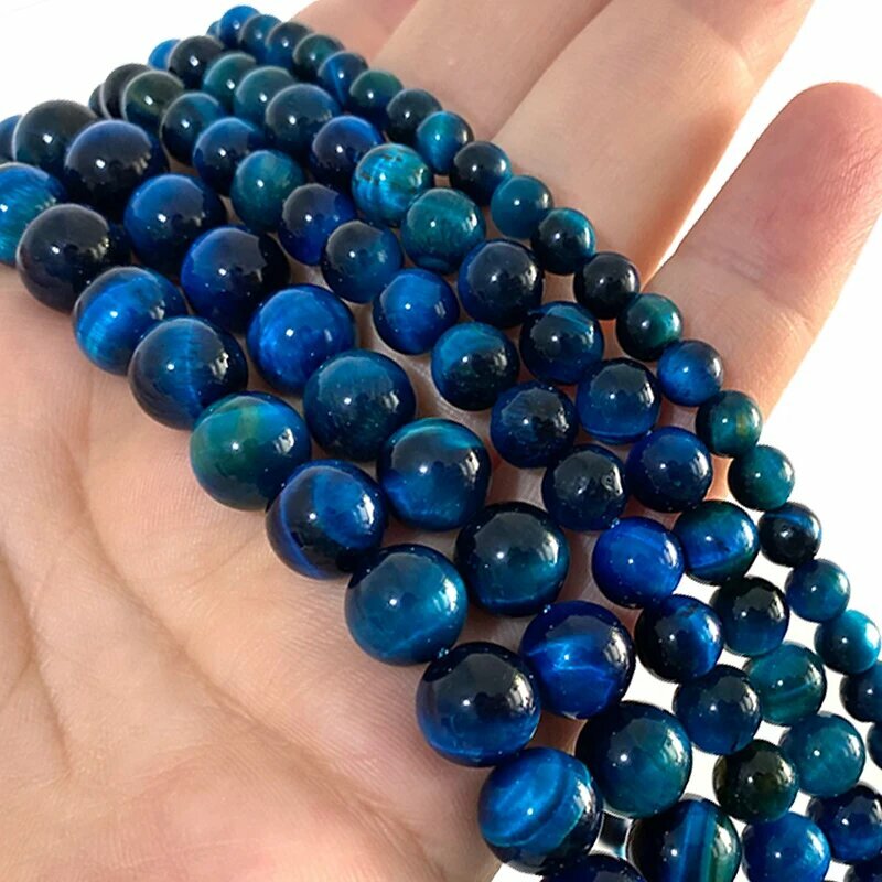 Бусины Из Натурального синего Тигрового Глаза AAA, незакрепленный Гладкий Круглый камень для изготовления ювелирных изделий «сделай сам», браслетов, серег, аксессуары 4-12 мм