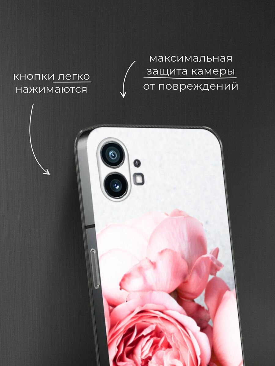 Чехол на Nothing Phone 1 / Нафинг Фон 1 с принтом "Пионы на белом" — фото 1