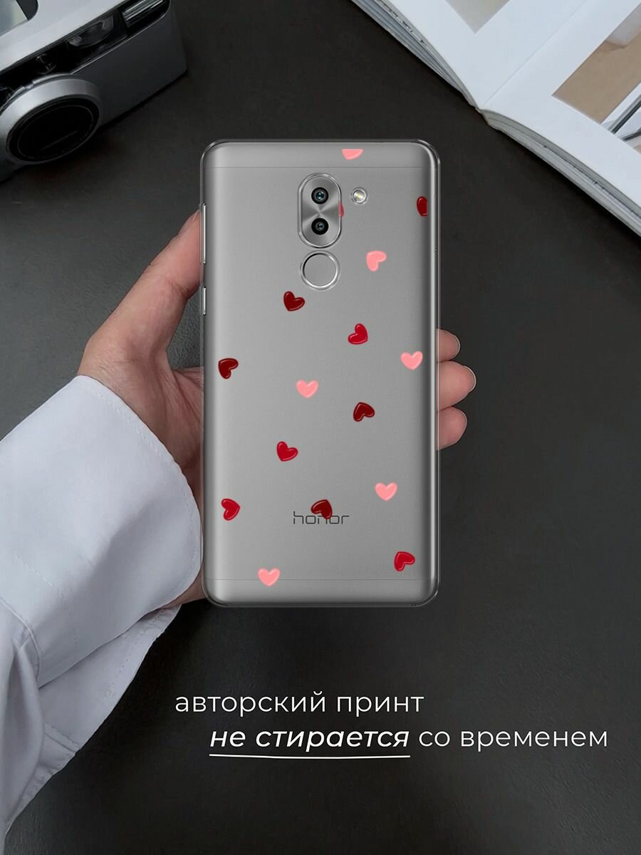Чехол на Honor 6X / Хонор 6Х с принтом "Бордовые сердечки 2" — фото 1