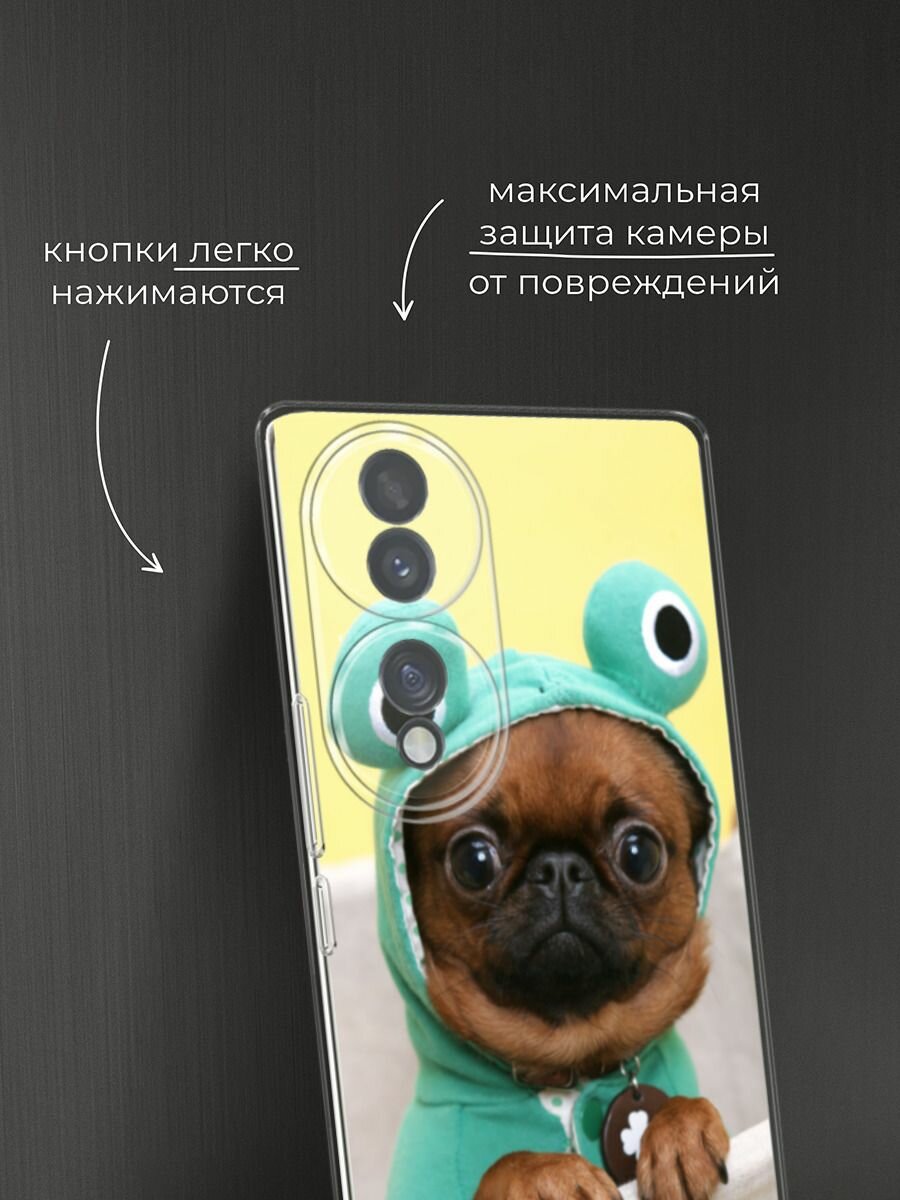 Чехол на Honor 70 / Хонор 70 с принтом "Собачка в шапке лягушки" — фото 1