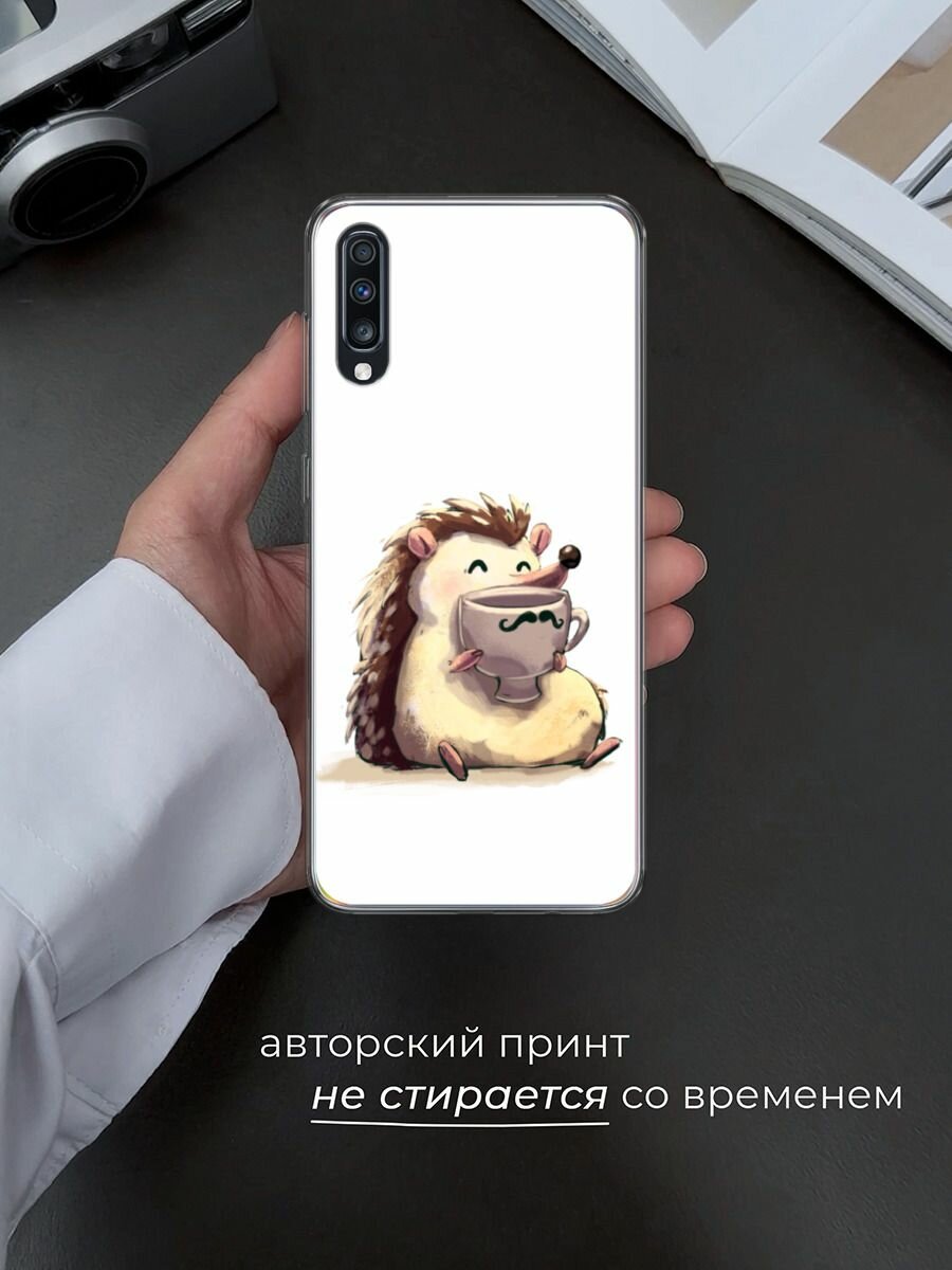 Чехол на Samsung Galaxy A70 / Самсунг Галакси А70 с принтом "Еж кофеман" — фото 1