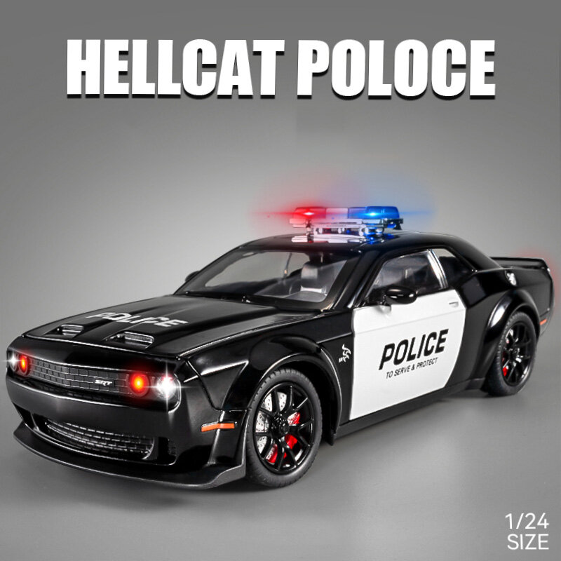 Коллекционирование автомобилей (Додж Челленджер),1:24 Dodge Challenger SRT Hellcat American Police, Модель из сплава, Звук и освещение