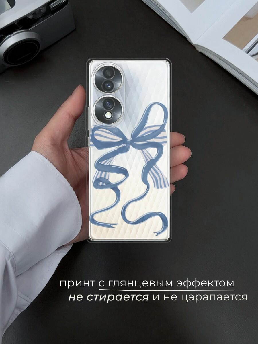 Чехол на Honor 70 / Хонор 70 с принтом "Полосатый голубой бант 2" — фото 1