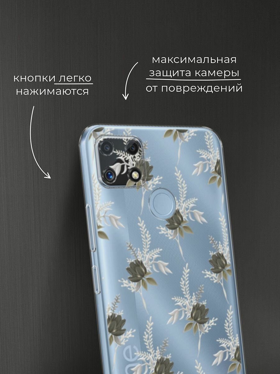 Чехол на Realme C25/C25s / Реалми С25/C25s с принтом "Паттерн цветы сепия" — фото 1