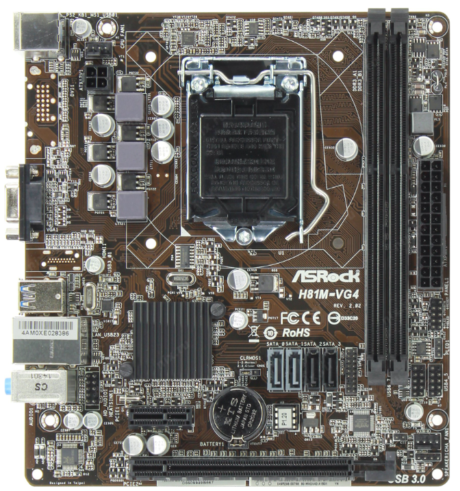 Материнская плата ASRock H81M-VG4 Rev 2.0, форм-фактор microATX, сокет LGA1150, чипсет Intel H81