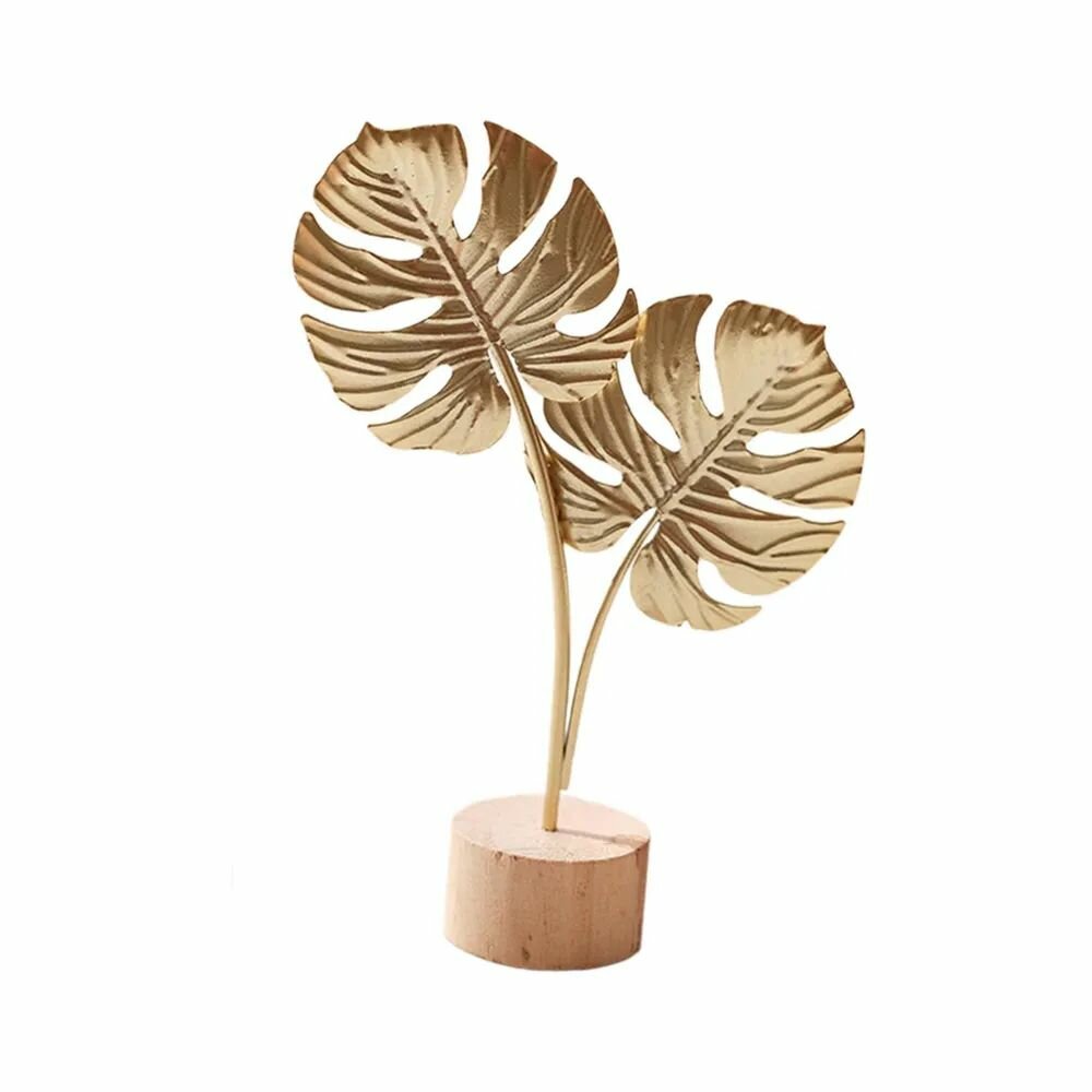 Декоративная статуэтка листа из металла с деревянной подставкой, современное произведение искусства для интерьера