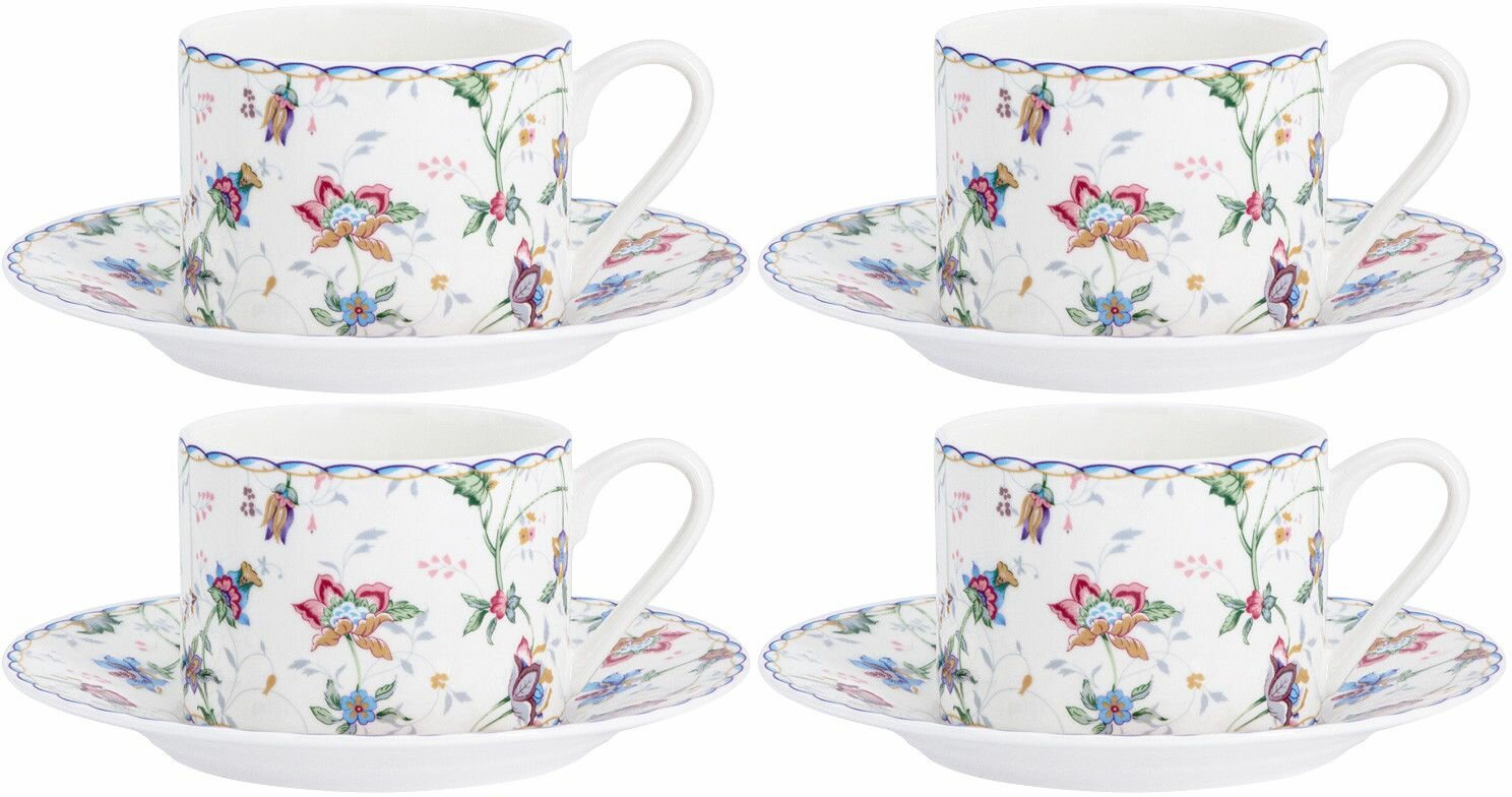 Чайный набор на 4 персоны Anna Lafarg Emily Букингем, сервиз 8 предметов: 4 шт чашки 220 мл и блюдца из фарфора, подарочный