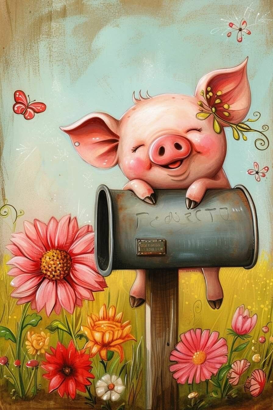 Алмазная живопись "Цветочная свинья", 5D, круглая, 40x50 см. Производитель: Brose Art.