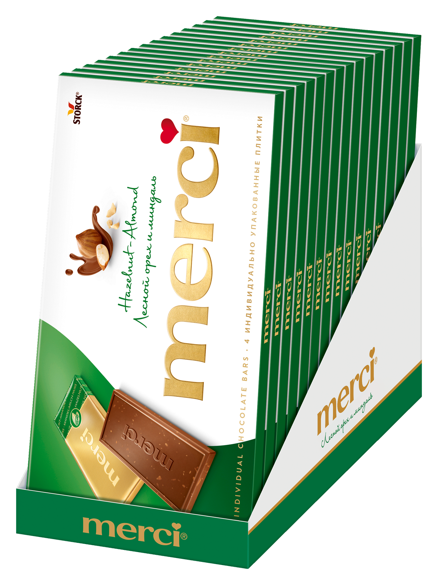 Молочный шоколад Merci с дробленым лесным орехом и миндалем, 100 г, (15 штук в упаковке)