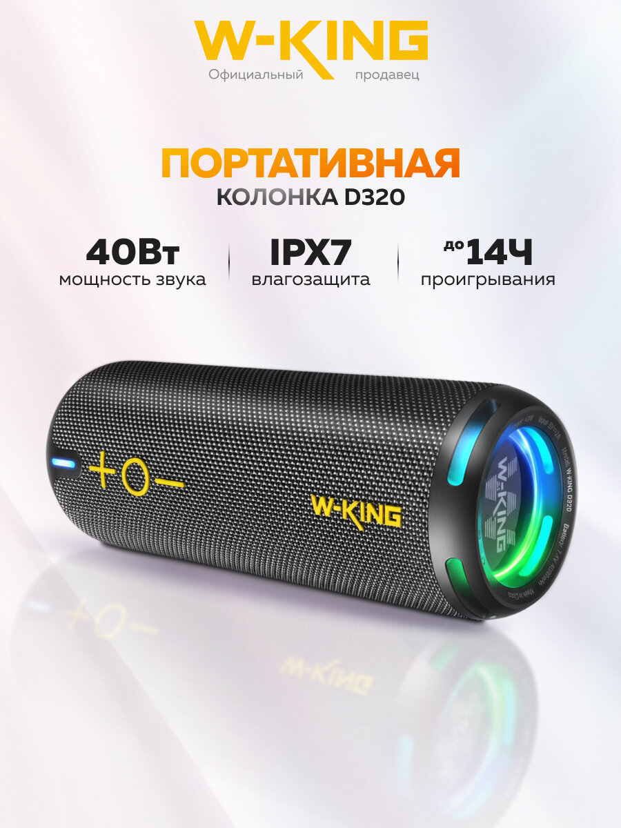 Колонка портативная W-KING D320, до 14 ч, 40 Вт, IPX7 (Black)