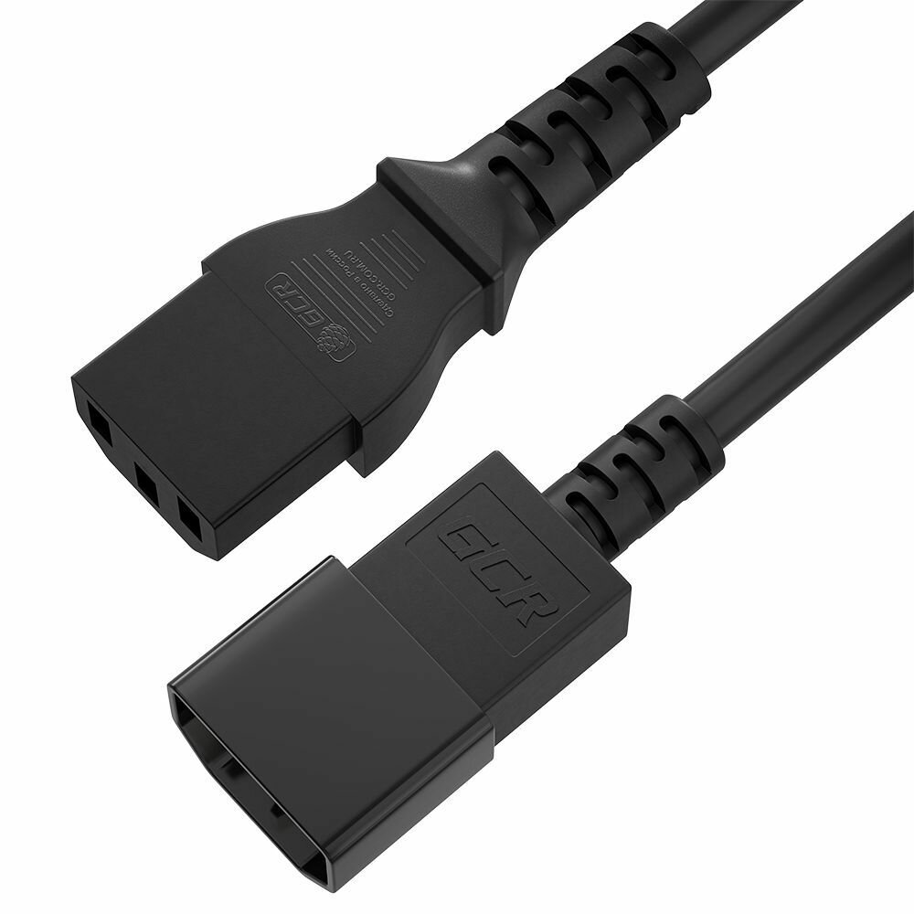 Удлинитель кабеля питания 50 см 3 x 0,5 mm черный GCR C13 - C14 для студийного монитора