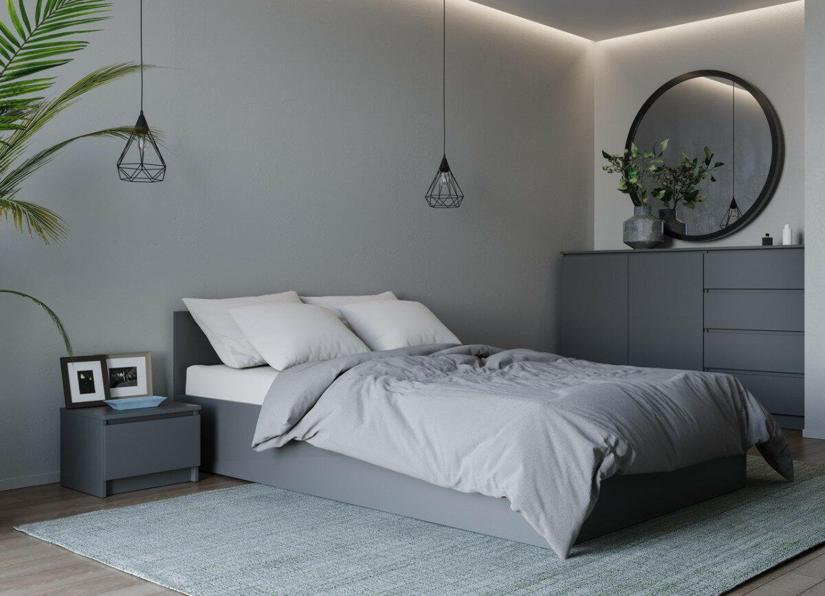 Кровать полутороспальная СВК Мори ЛДСП 120х200см, цвет графит, без ящиков, с жестким основанием