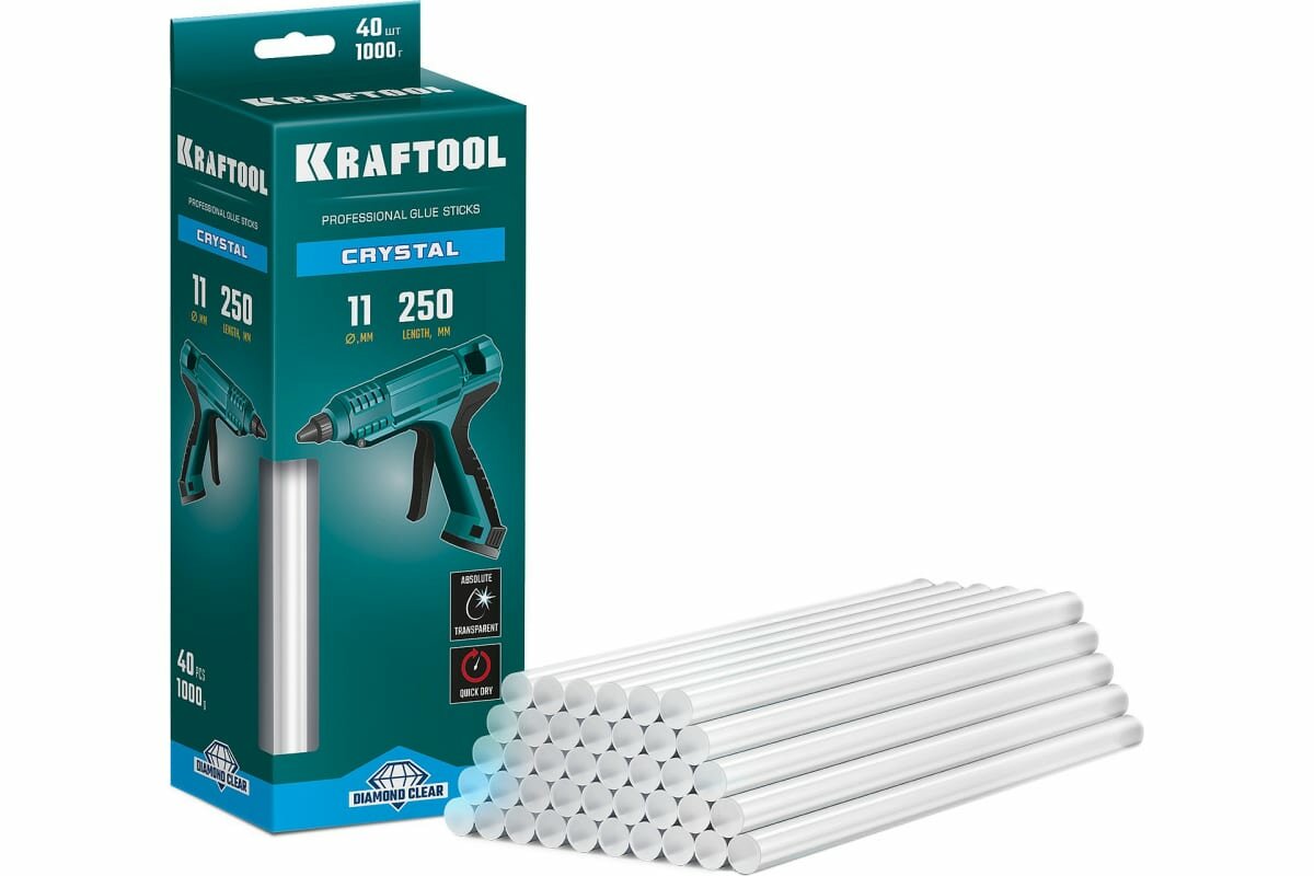 KRAFTOOL Crystal клеевые стержни прозрачные 11x250 мм, 40 шт, 06846-40