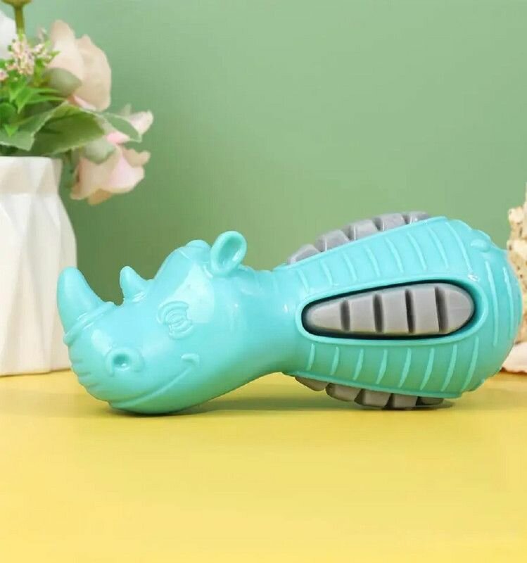 Игрушка Носорог для животных с пищалкой 16х7х7 см бирюзовая