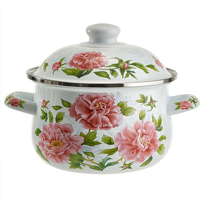 Кастрюля эмалированная 2 л. MetaLLoni EM-1501 Пионы, из нержавеющей стали