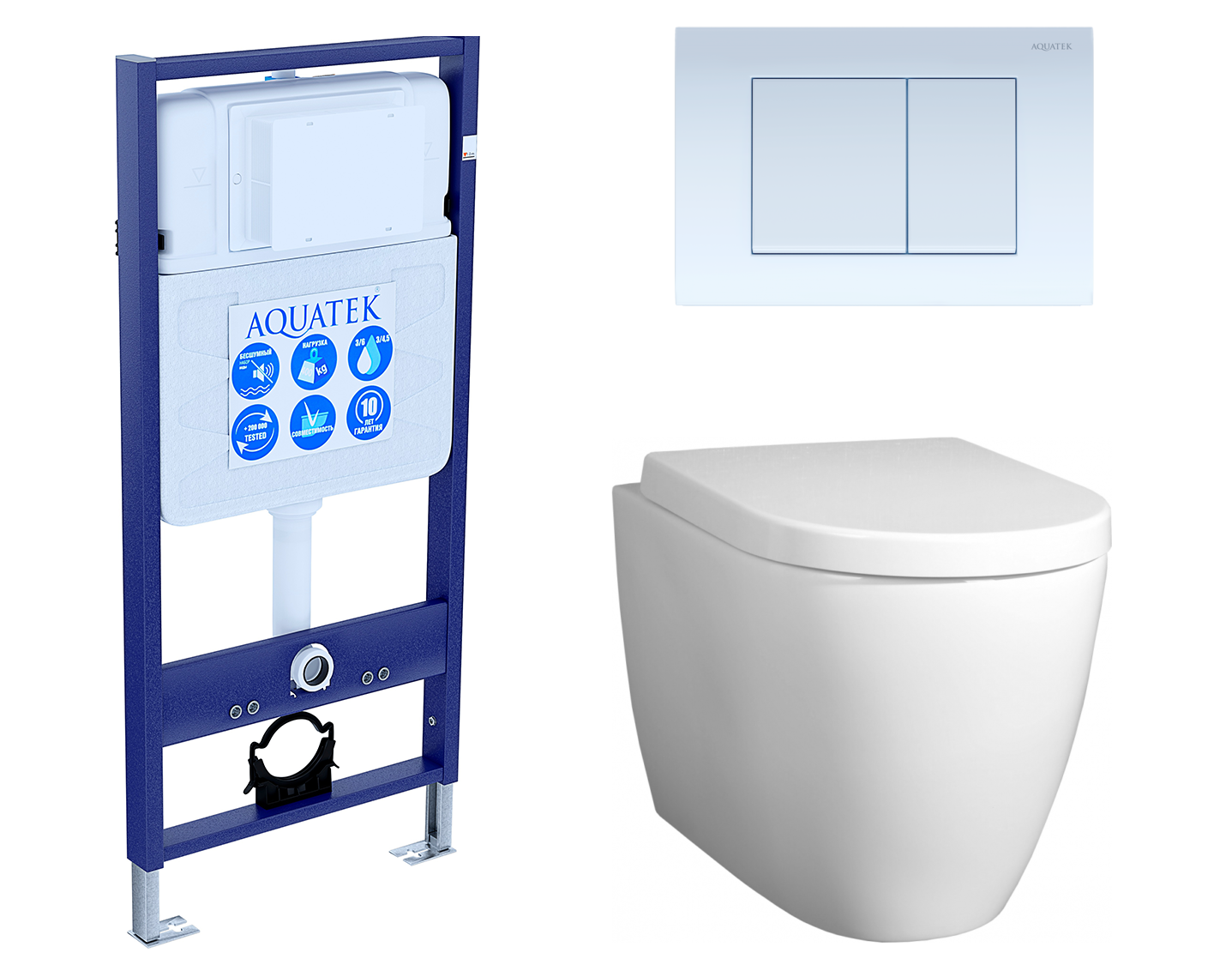 Комплект 3 в 1 инсталляция Акватек Standart 50 + Унитаз подвесной BelBagno Marino с кнопкой белой INS-0000012 + BB105CHR + BB105SC + KDI-0000009