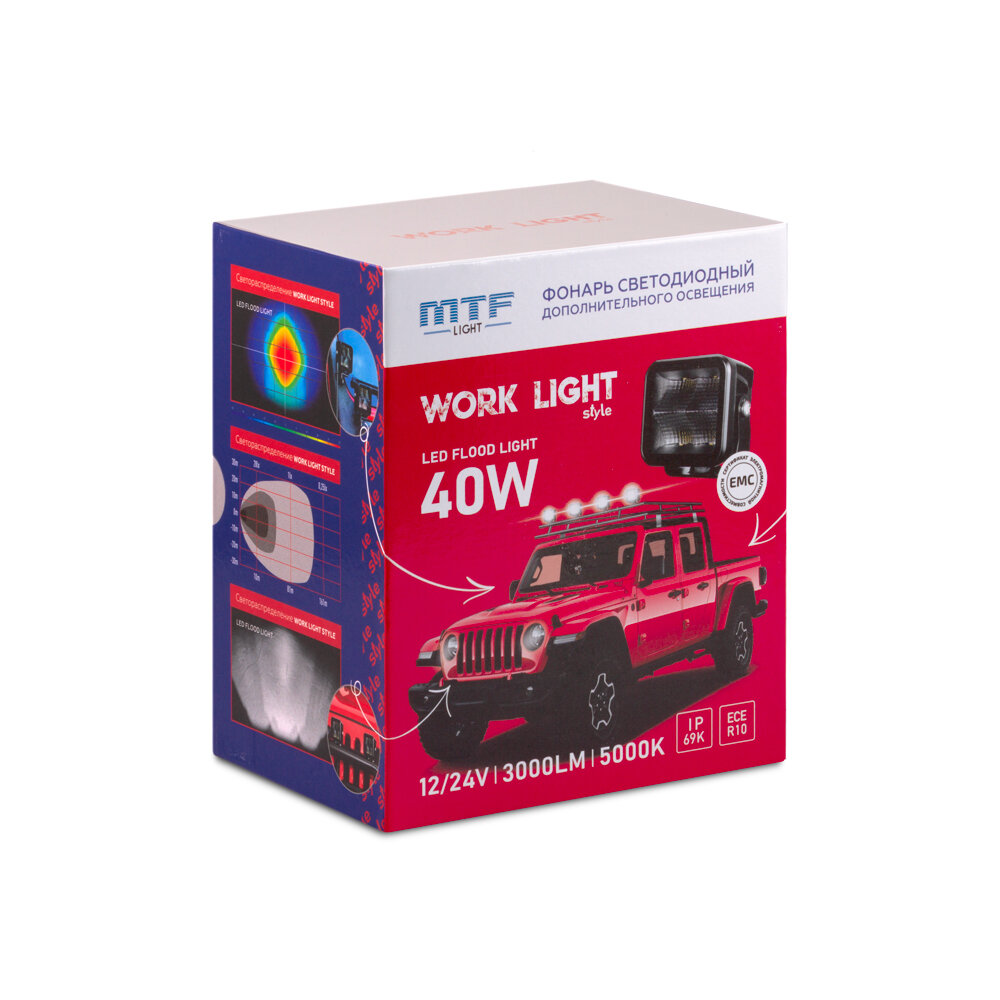 Cветодиодный фонарь дополнительного света MTF LIGHT WH40S серия STYLE 12-24V 40W 3000Lm 5000K IP67 квадратный (1 фонарь)