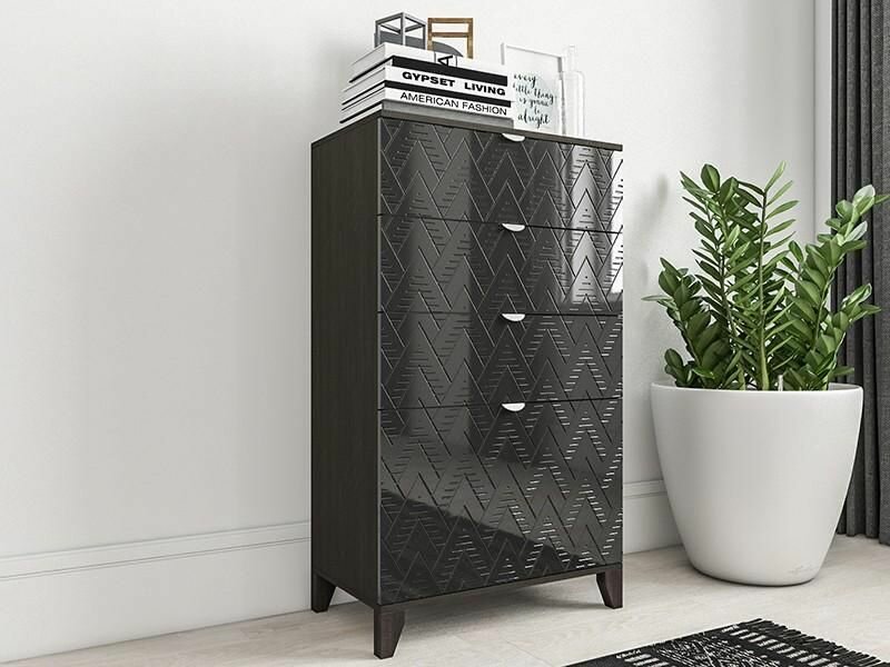 Комод с выдвижными ящиками Мебель на Руси "Сканди 3" 70х120х40, венге цаво / черный глянец