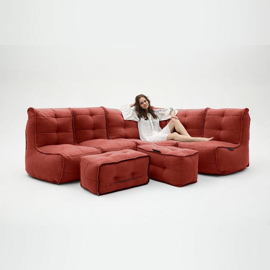 Бескаркасный угловой диван с оттоманкой Mod5 Living Lounge - Wildberry Deluxe (шенилл, красный) - для небольших помещений: для дома, дачи, офиса (нераскладной)