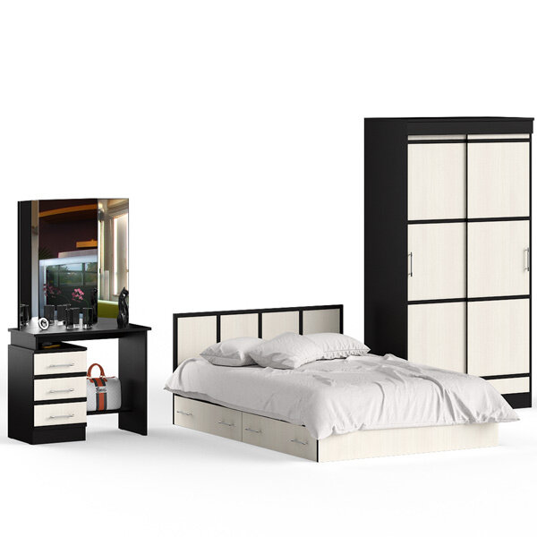 Спальня Сакура № 4 Стол косметический + Кровать 1400 + Шкаф-купе 1140, сп. м. 1400х2000 мм, б/м, основание есть, ун. сб.