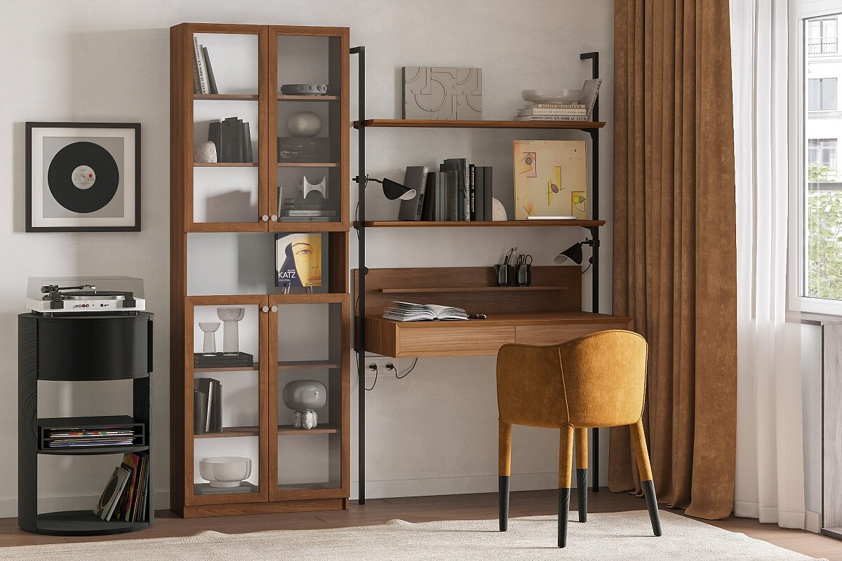 Шкаф книжный стеллаж Билли Billy по мотивам Икея Ikea - 105 Орех Экко 80x30x237 для книг четырехдверная
