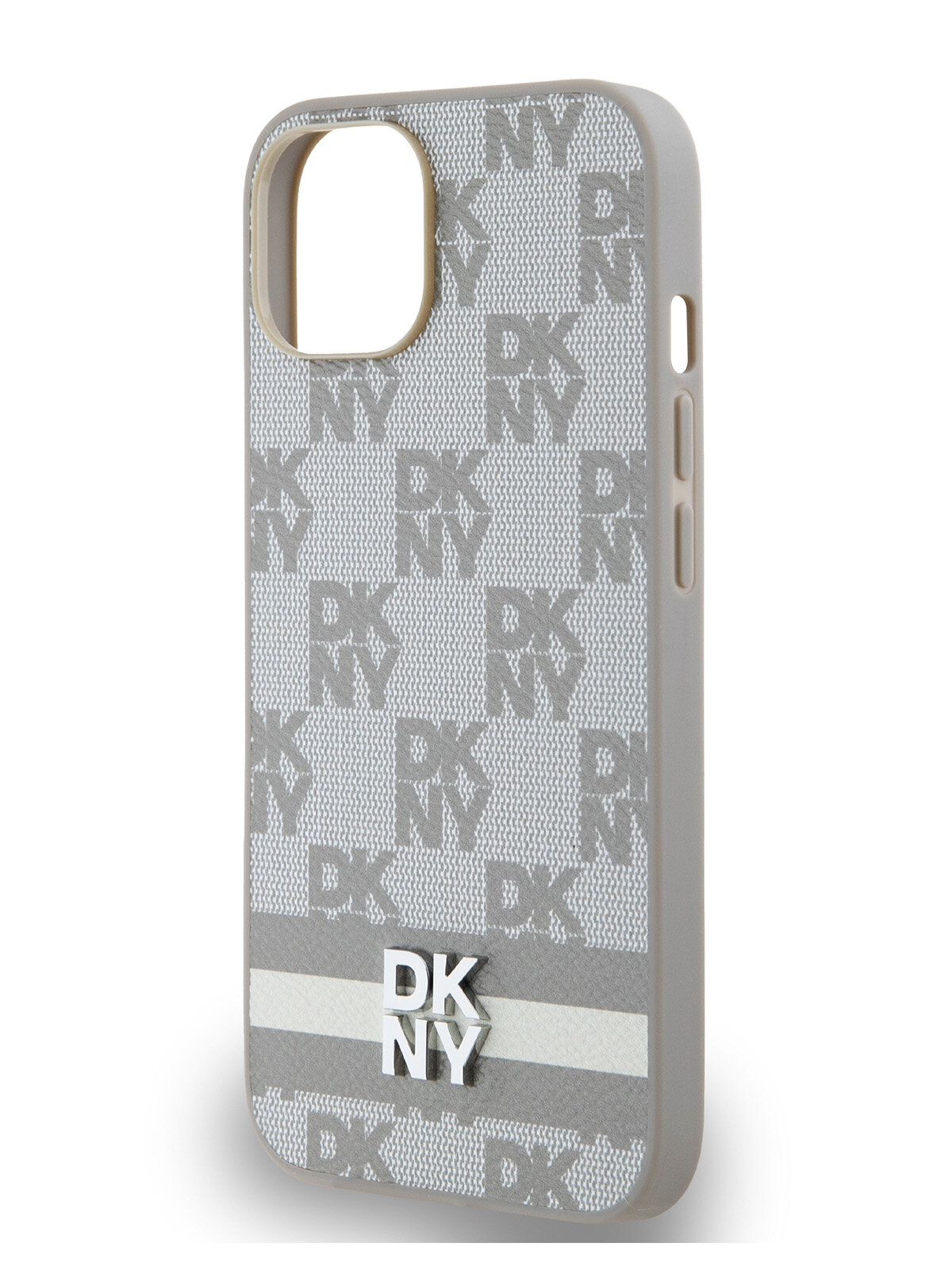 DKNY для iPhone 15 чехол PU Checkered Printed stripes Metal logo Hard Beige
