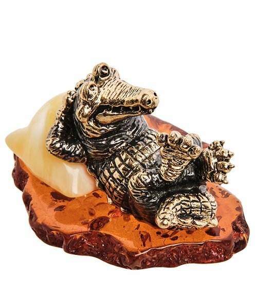Фигурка Крокодил Релакс (латунь, янтарь) AM-3055 113-709787