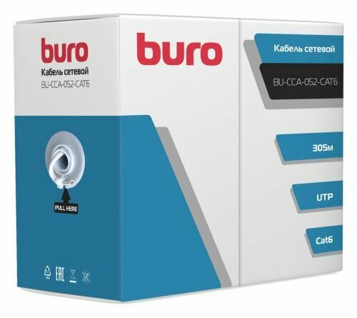 Кабель витая пара UTP 6 кат. 4 пары Buro BU-CCA-052-CAT6 solid 0.52мм 305м серый 1626496