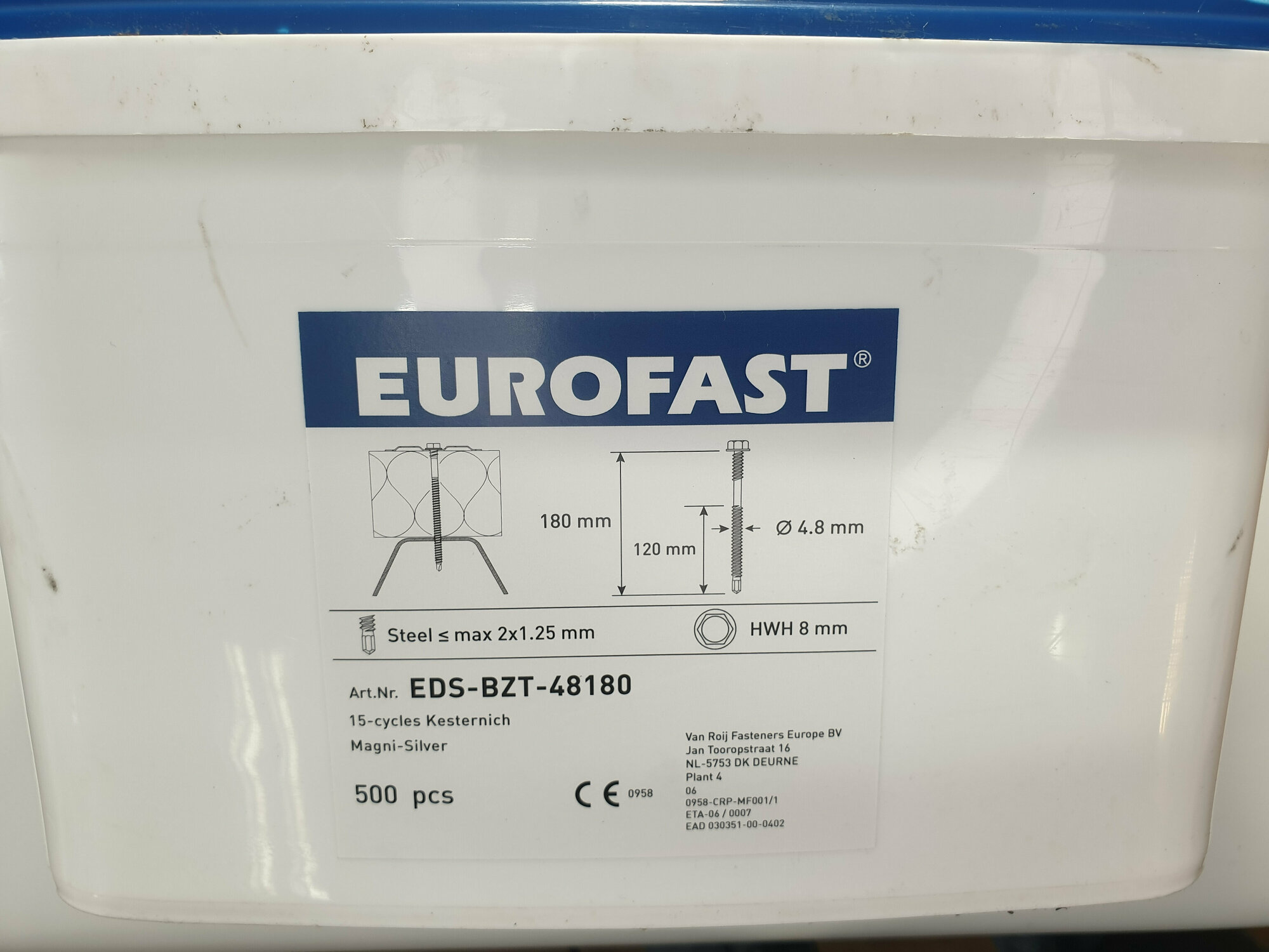 Саморез для сэндвич-панелей 4.8x180 SW8 (500 pcs) EUROFAST, Германия