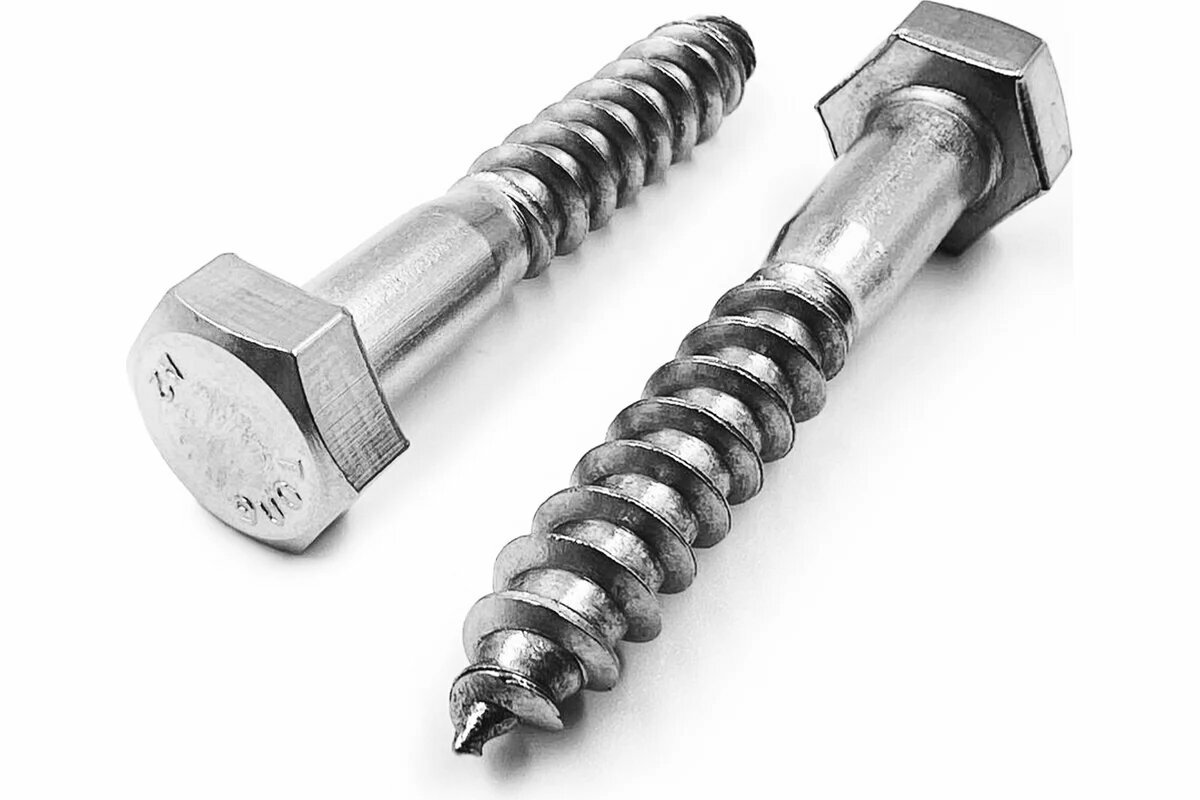 Нержавеющий шуруп KREPFIELD 10x40 мм глухарь DIN 571 А2, длина 40 мм, резьбовая часть 24 мм, шестигранная головка, без покрытия, для деревянных и мягких материалов.