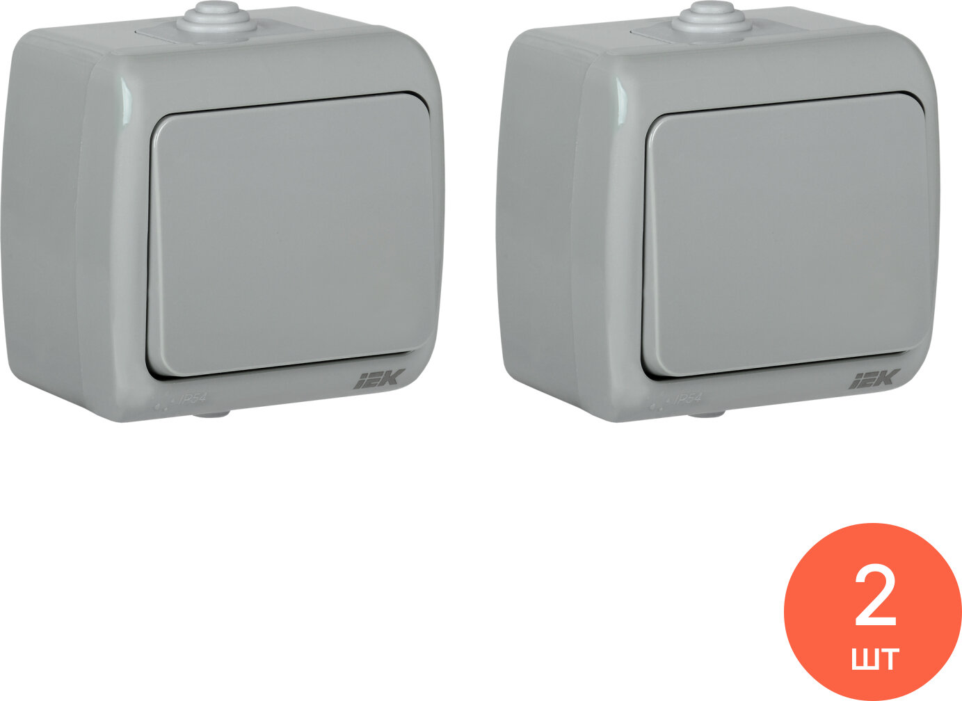 Выключатель IEK / ИЭК Aquatic ВС-20-1-0-A, 10А IP54 открытой установки серый 71х75х50мм одноклавишный, EVA10-K03-10-54 / переключатель (комплект из 2 шт)