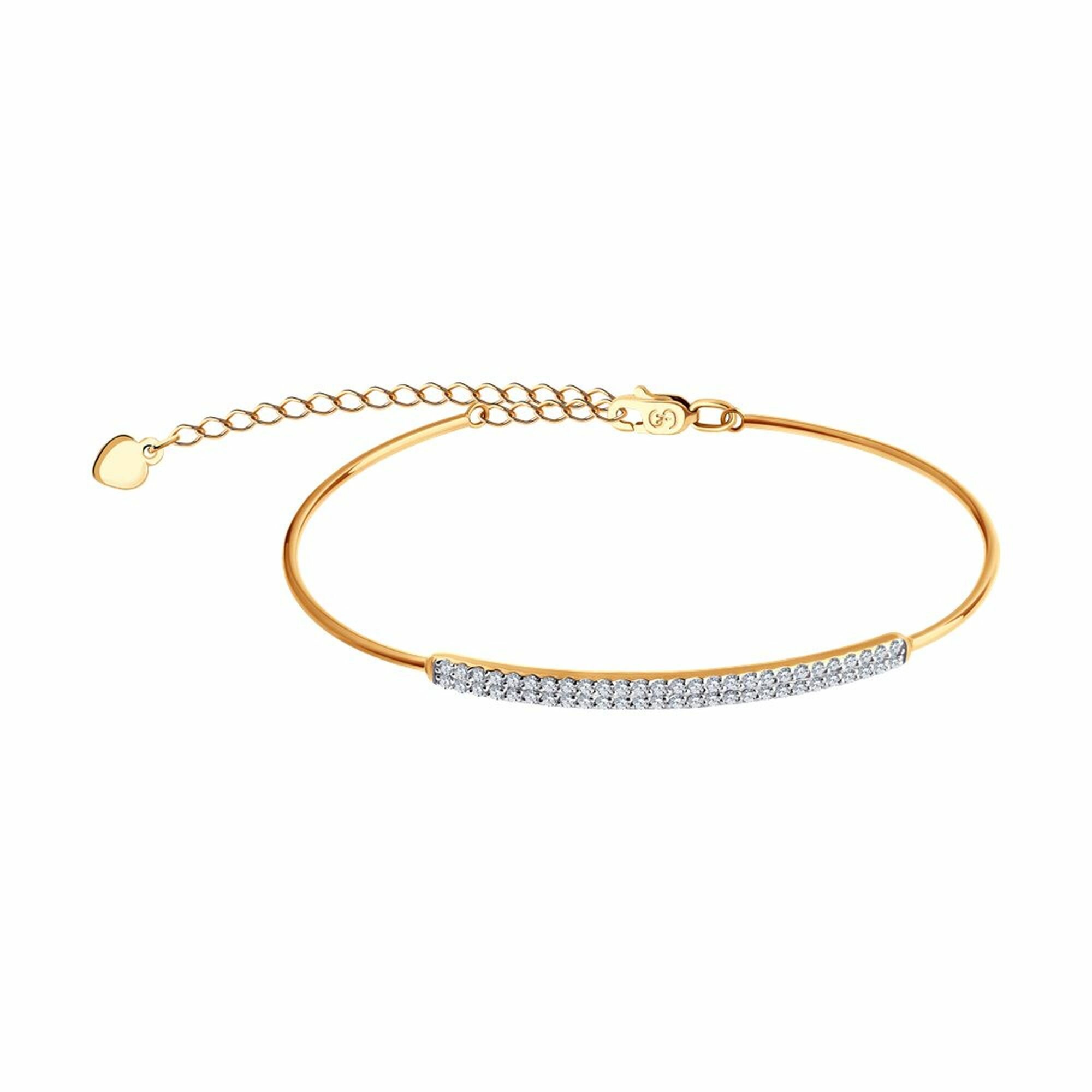 Жесткий браслет, красное золото, 585 проба, фианит